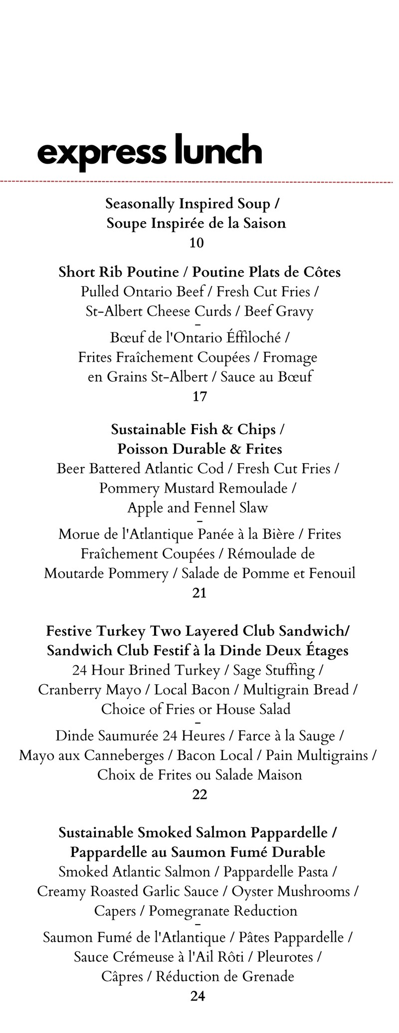 Express Lunch Menu