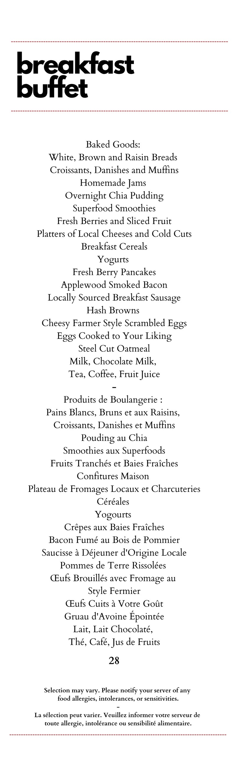 Breakfast Menu